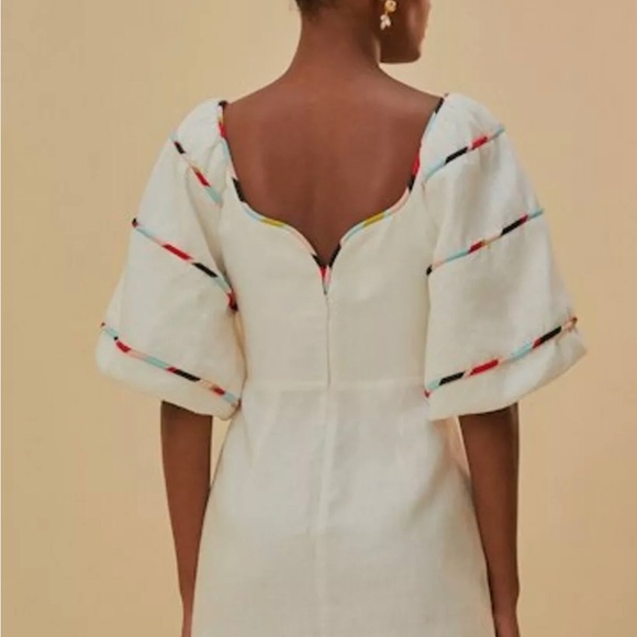 FARM Rio | Dresses | Farm Rio White Puff Sleeve Sheath Mini Dress ...